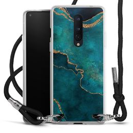 DeinDesign Handyhülle Glitzer Look Marmor Kunst Gemstone Glamour teal, OnePlus 8 Handykette Hülle mit Band Case zum Umhängen Cover mit Kette, weiß