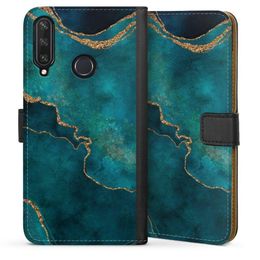 DeinDesign Handyhülle Glitzer Look Marmor Kunst Gemstone Glamour teal, Huawei Y6p Hülle Handy Flip Case Wallet Cover Handytasche Leder, schwarz