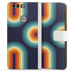 DeinDesign Handyhülle Retro bunt Regenbogen Double Rainbow on Blue, Huawei Honor 8 Hülle Handy Flip Case Wallet Cover Handytasche Leder, weiß