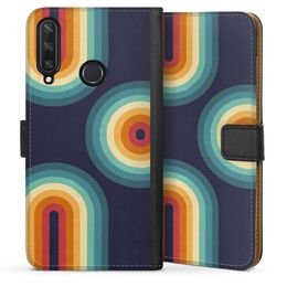DeinDesign Handyhülle Retro bunt Regenbogen Double Rainbow on Blue, Huawei Y6p Hülle Handy Flip Case Wallet Cover Handytasche Leder, schwarz