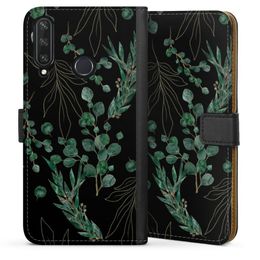 DeinDesign Handyhülle Eukalyptus Blätter Natur Eukalyptusblätter Black, Huawei Y6p Hülle Handy Flip Case Wallet Cover Handytasche Leder, schwarz