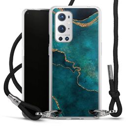DeinDesign Handyhülle Glitzer Look Marmor Kunst Gemstone Glamour teal, OnePlus 9 Pro Handykette Hülle mit Band Case zum Umhängen, weiß