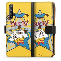 DeinDesign Handyhülle Donald Duck Disney Offizielles Lizenzprodukt DUCK!, Huawei Nova 5T Hülle Handy Flip Case Wallet Cover Handytasche Leder, schwarz