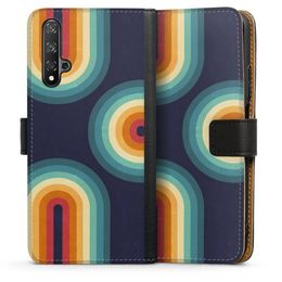 DeinDesign Handyhülle Retro bunt Regenbogen Double Rainbow on Blue, Huawei Nova 5T Hülle Handy Flip Case Wallet Cover Handytasche Leder, schwarz