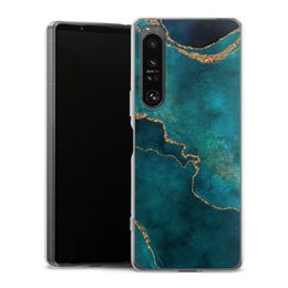 DeinDesign Handyhülle Glitzer Look Marmor Kunst Gemstone Glamour teal, Sony Xperia 1 IV Silikon Hülle Bumper Case Handy Schutzhülle, weiß