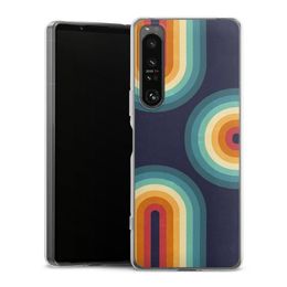 DeinDesign Handyhülle Retro bunt Regenbogen Double Rainbow on Blue, Sony Xperia 1 IV Silikon Hülle Bumper Case Handy Schutzhülle, weiß