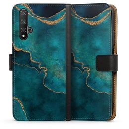 DeinDesign Handyhülle Glitzer Look Marmor Kunst Gemstone Glamour teal, Huawei Nova 5T Hülle Handy Flip Case Wallet Cover Handytasche Leder, schwarz