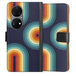 DeinDesign Handyhülle Retro bunt Regenbogen Double Rainbow on Blue, Huawei P50 Pro Hülle Handy Flip Case Wallet Cover Handytasche Leder, schwarz