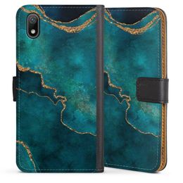 DeinDesign Handyhülle Glitzer Look Marmor Kunst Gemstone Glamour teal, Huawei Y5 (2019) Hülle Handy Flip Case Wallet Cover Handytasche Leder, schwarz