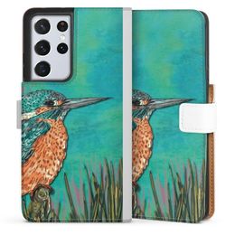 DeinDesign Handyhülle Tiere Vogel Malerei Kingfisher, Samsung Galaxy S21 Ultra 5G Hülle Handy Flip Case Wallet Cover, weiß