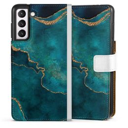 DeinDesign Handyhülle Glitzer Look Marmor Kunst Gemstone Glamour teal, Samsung Galaxy S21 5G Hülle Handy Flip Case Wallet Cover, weiß