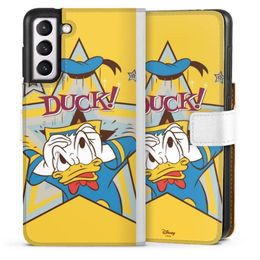 DeinDesign Handyhülle Donald Duck Disney Offizielles Lizenzprodukt DUCK!, Samsung Galaxy S21 5G Hülle Handy Flip Case Wallet Cover, weiß