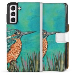 DeinDesign Handyhülle Tiere Vogel Malerei Kingfisher, Samsung Galaxy S21 5G Hülle Handy Flip Case Wallet Cover, weiß