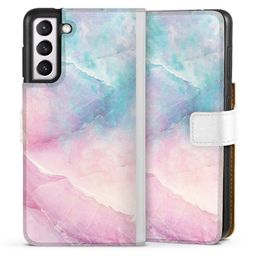 DeinDesign Handyhülle Marmor Abdruck Pastell Iridescent Marble, Samsung Galaxy S21 5G Hülle Handy Flip Case Wallet Cover, weiß
