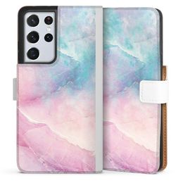DeinDesign Handyhülle Marmor Abdruck Pastell Iridescent Marble, Samsung Galaxy S21 Ultra 5G Hülle Handy Flip Case Wallet Cover, weiß