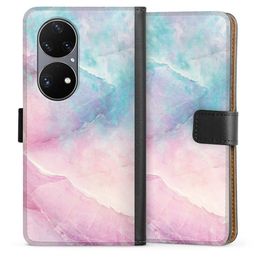 DeinDesign Handyhülle Marmor Abdruck Pastell Iridescent Marble, Huawei P50 Pro Hülle Handy Flip Case Wallet Cover Handytasche Leder, schwarz