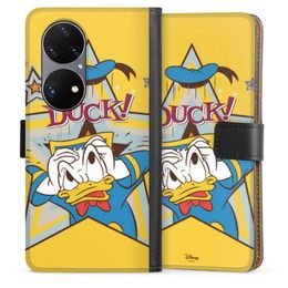DeinDesign Handyhülle Donald Duck Disney Offizielles Lizenzprodukt DUCK!, Huawei P50 Pro Hülle Handy Flip Case Wallet Cover Handytasche Leder, schwarz