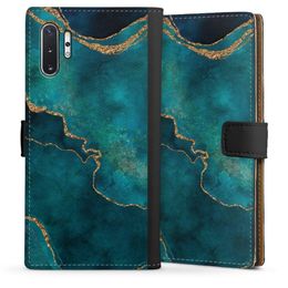 DeinDesign Handyhülle Glitzer Look Marmor Kunst Gemstone Glamour teal, Samsung Galaxy Note 10 Plus 5G Hülle Handy Flip Case Wallet Cover, schwarz