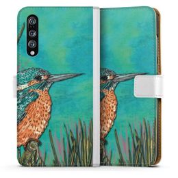 DeinDesign Handyhülle Tiere Vogel Malerei Kingfisher, Huawei P20 Pro Hülle Handy Flip Case Wallet Cover Handytasche Leder, weiß