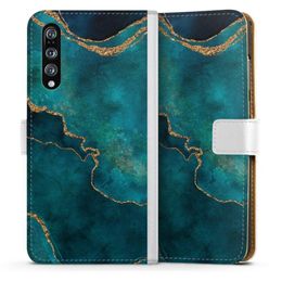 DeinDesign Handyhülle Glitzer Look Marmor Kunst Gemstone Glamour teal, Huawei P20 Pro Hülle Handy Flip Case Wallet Cover Handytasche Leder, weiß