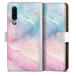 DeinDesign Handyhülle Marmor Abdruck Pastell Iridescent Marble, Huawei P30 Hülle Handy Flip Case Wallet Cover Handytasche Leder, weiß