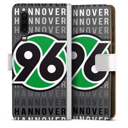 DeinDesign Handyhülle Offizielles Lizenzprodukt Hannover 96 - H96, Huawei P30 Hülle Handy Flip Case Wallet Cover Handytasche Leder, weiß
