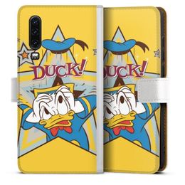 DeinDesign Handyhülle Donald Duck Disney Offizielles Lizenzprodukt DUCK!, Huawei P30 Hülle Handy Flip Case Wallet Cover Handytasche Leder, weiß