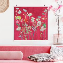 Poster Blumenreich auf rot