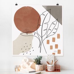 Poster Bananenpalme Lineart und Terracotta Farben