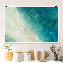 Bilderwelten Poster originell t&uuml;rkis modern matt gl&auml;nzend selbstklebend - Strandblick mit Meer aus der Vogelperspektive - Wohnzimmer Schlafzimmer