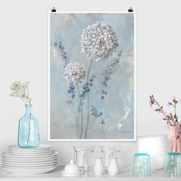 Bilderwelten Poster Blumen blau modern matt gl&auml;nzend selbstklebend - Luftige Bl&uuml;ten - Wohnzimmer Schlafzimmer