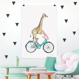 Bilderwelten Poster Tiere weiss modern matt gl&auml;nzend selbstklebend - Giraffe auf Freudenfahrt II - Lustig Kinderzimmer Baby M&auml;dchen Jungen