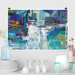 Bilderwelten Poster originell blau modern matt gl&auml;nzend selbstklebend - Bewegung - Wohnzimmer Schlafzimmer