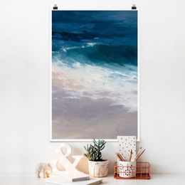 Bilderwelten Poster Strand blau modern matt gl&auml;nzend selbstklebend - Abendflut - K&uuml;ste Wohnzimmer Schlafzimmer