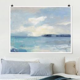 Bilderwelten Poster Strand blau modern matt gl&auml;nzend selbstklebend - Die Halbinsel - Meerblick Wohnzimmer Schlafzimmer