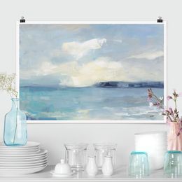 Bilderwelten Poster Strand blau modern matt gl&auml;nzend selbstklebend - Die Halbinsel - Meerblick Wohnzimmer Schlafzimmer