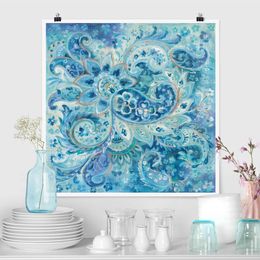 Bilderwelten Poster originell blau Orientalisch matt gl&auml;nzend selbstklebend - Indisches Paisley in blau - Paisley Wohnzimmer Schlafzimmer