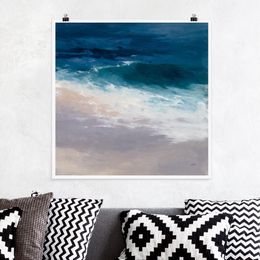 Bilderwelten Poster Strand blau modern matt gl&auml;nzend selbstklebend - Abendflut - K&uuml;ste Wohnzimmer Schlafzimmer