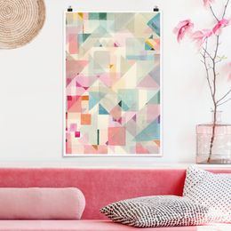 Bilderwelten Poster originell bunt Abstrakt matt gl&auml;nzend selbstklebend - Pastellfarbene Dreiecke - Wohnzimmer Schlafzimmer