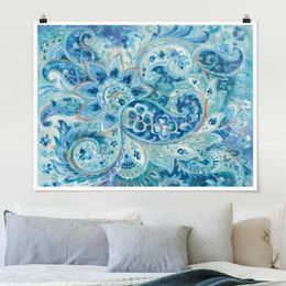 Bilderwelten Poster originell blau Orientalisch matt gl&auml;nzend selbstklebend - Indisches Paisley in blau - Paisley Wohnzimmer Schlafzimmer