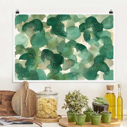 Bilderwelten Poster originell gr&uuml;n modern Aquarell - Bl&auml;tterdach - Punkte Wohnzimmer Schlafzimmer
