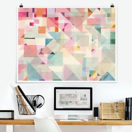 Bilderwelten Poster originell bunt Abstrakt matt gl&auml;nzend selbstklebend - Pastellfarbene Dreiecke - Wohnzimmer Schlafzimmer