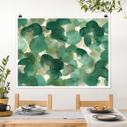 Bilderwelten Poster originell gr&uuml;n modern Aquarell - Bl&auml;tterdach - Punkte Wohnzimmer Schlafzimmer
