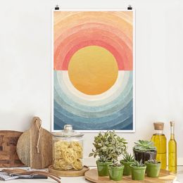 Bilderwelten Poster originell gold modern Aquarell - Sonne zwischen Himmel und Meer - Wohnzimmer Schlafzimmer