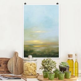Bilderwelten Poster Strand blau modern matt gl&auml;nzend selbstklebend - D&auml;mmerung am Horizont - Sonnenuntergang Wohnzimmer Schlafzimmer