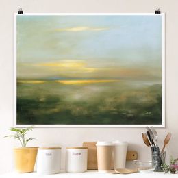 Bilderwelten Poster Strand blau modern matt gl&auml;nzend selbstklebend - D&auml;mmerung am Horizont - Sonnenuntergang Wohnzimmer Schlafzimmer