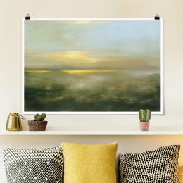 Bilderwelten Poster Strand blau modern matt gl&auml;nzend selbstklebend - D&auml;mmerung am Horizont - Sonnenuntergang Wohnzimmer Schlafzimmer