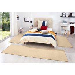 Bettumrandung Fancy Hanse Home, Höhe 7 mm, (3-tlg), Bettvorleger, 3-teiliger Läufer Set, Unifarben, Kurzflor, Bettläufer, beige