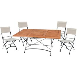 Garden Pleasure Garten-Essgruppe TRIEST, (5-tlg), mit leicht ausziehbarem Tisch, beige|braun|schwarz