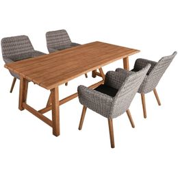 Garden Pleasure Garten-Essgruppe OAKLAND, (5-tlg), robustes Tischdesign, braun|grau